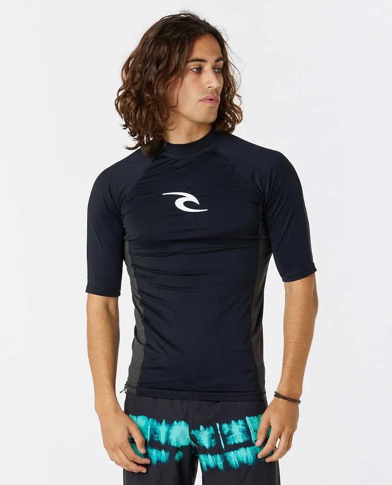 Rip Curl - Waves UPF Performance Short Sleeve Rash Guard | Black ...